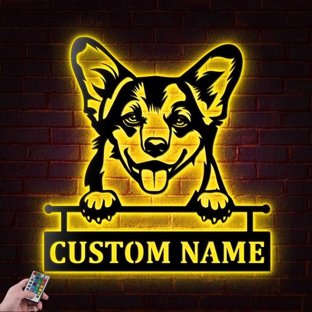Custom Corgi Dog Metal Wall Art Led Light Personalized Corgi Dog Name ...