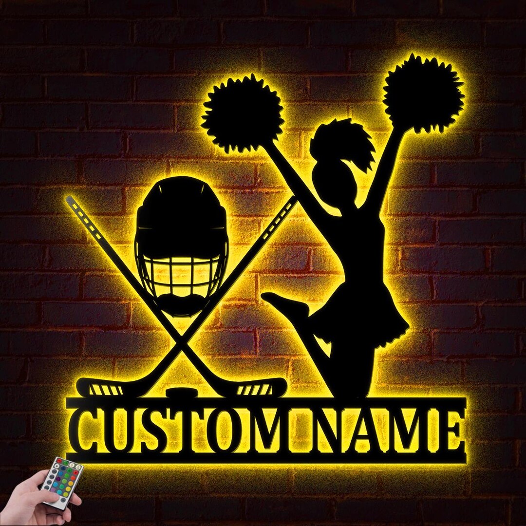 Custom Ice Hockey Cheerleading Metal Wall Art LED Light Personalized ...