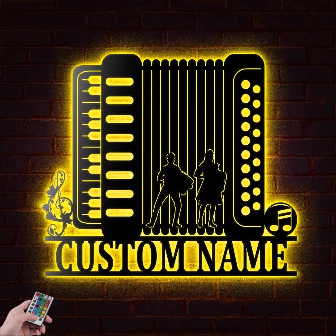 Custom Accordion Musical Instrument V1 Metal Wall Art Led Light ...