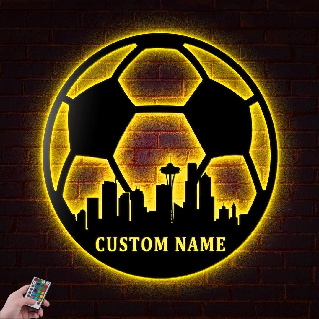 Custom Seattle Skyline Soccer Metal Wall Art With Led Light ...