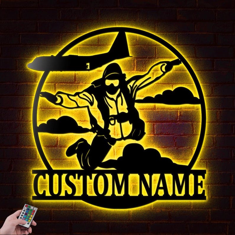 Custom Paratrooper Skydiving Metal Wall Art Led Light Personalized ...