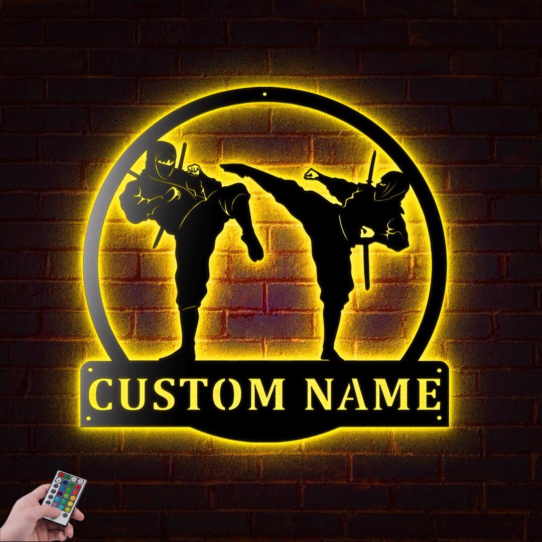 Custom Ninja Fighter Metal Wall Art With LED Lights Personalized ...