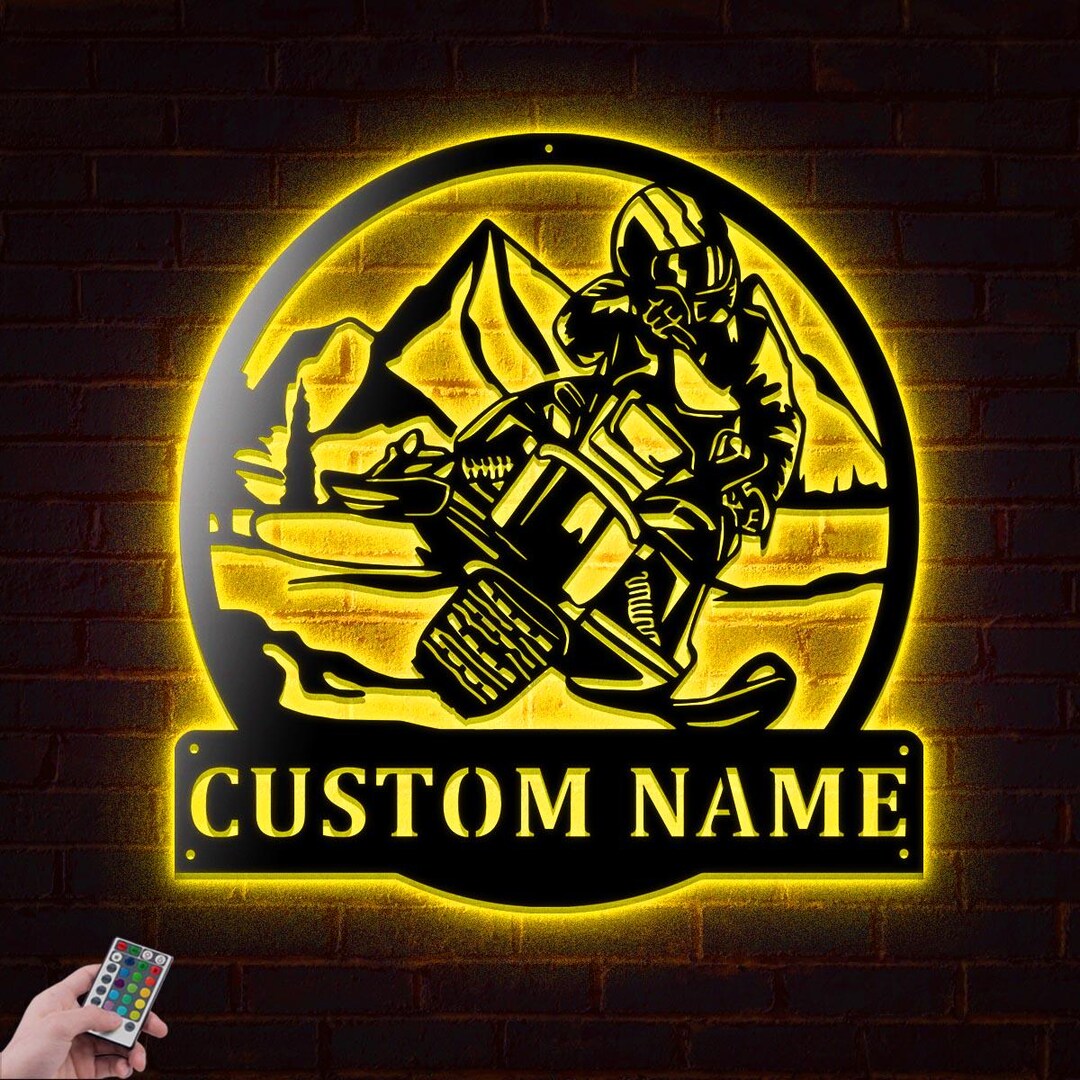 Custom Snowmobiler Metal Wall Art With LED Lights Personalized ...