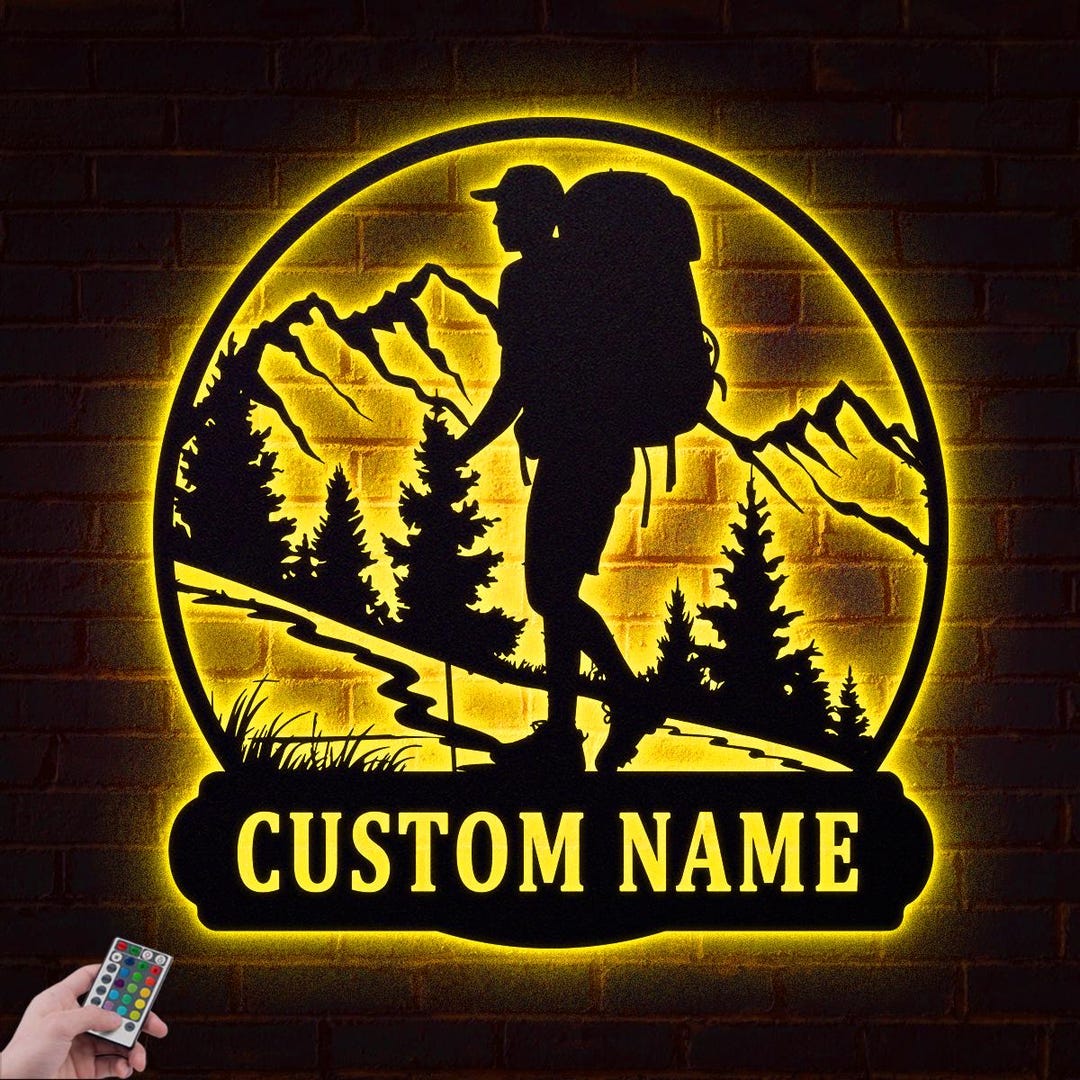 Custom Backpacking Hiking Led Lights Metal Wall Art, Personalized Hiker ...