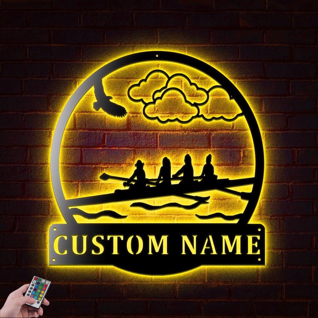 Custom Rower Metal Wall Art With Led Lights, Personalized Rowing Sports ...