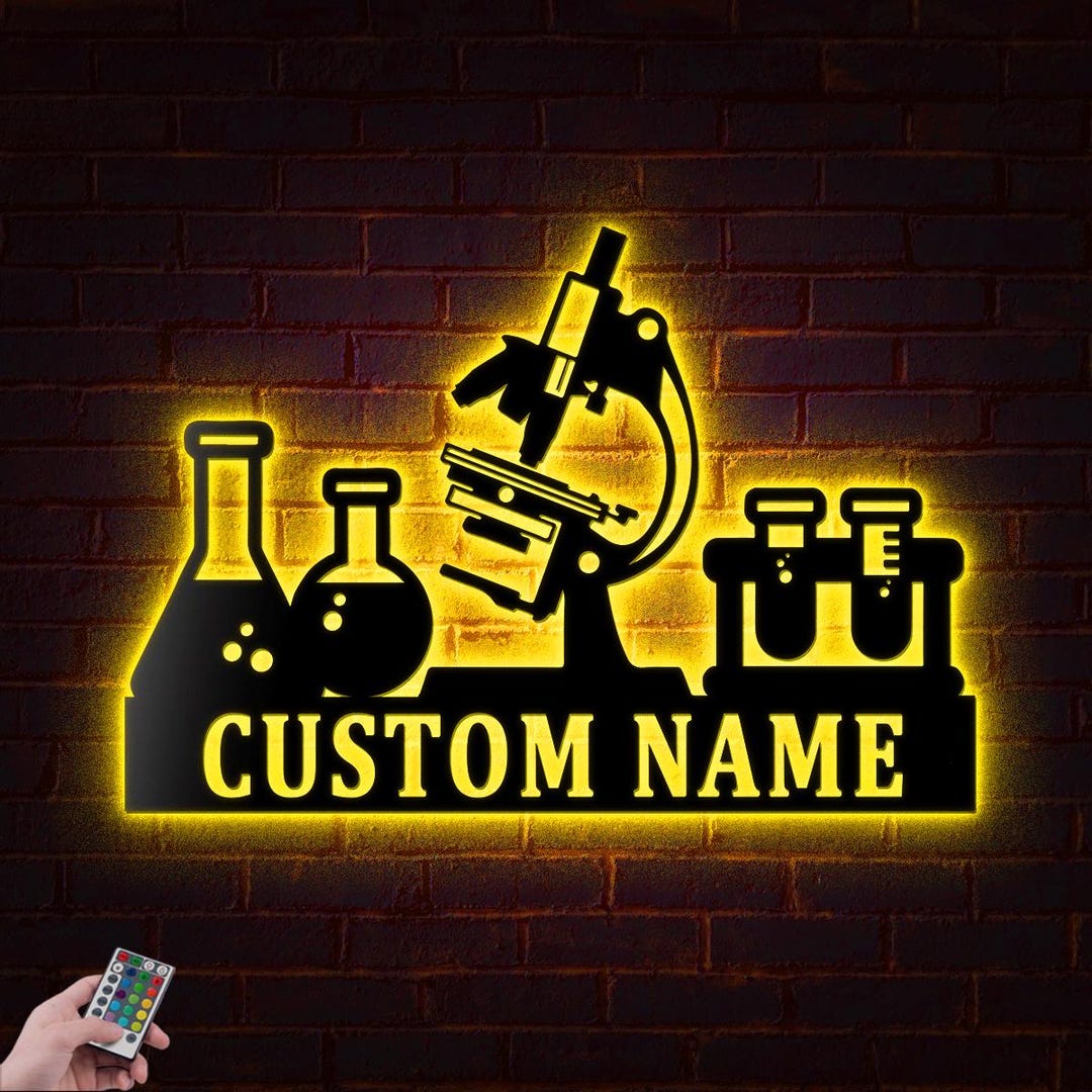 Custom Scientist Microscope Metal Wall Art LED Light Personalized ...