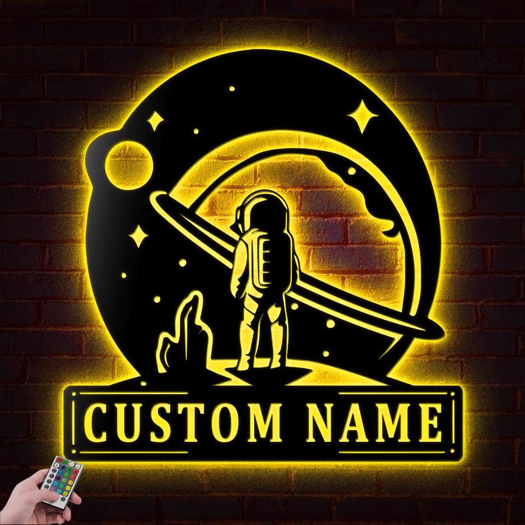 Custom Astronaut V2 Metal Wall Art LED Light Personalized Cosmonaut ...