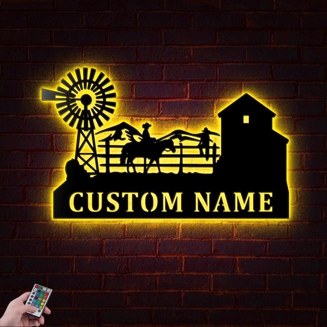 Custom Cowboy Ranch Metal Wall Art LED Light Personalized Tie Down ...