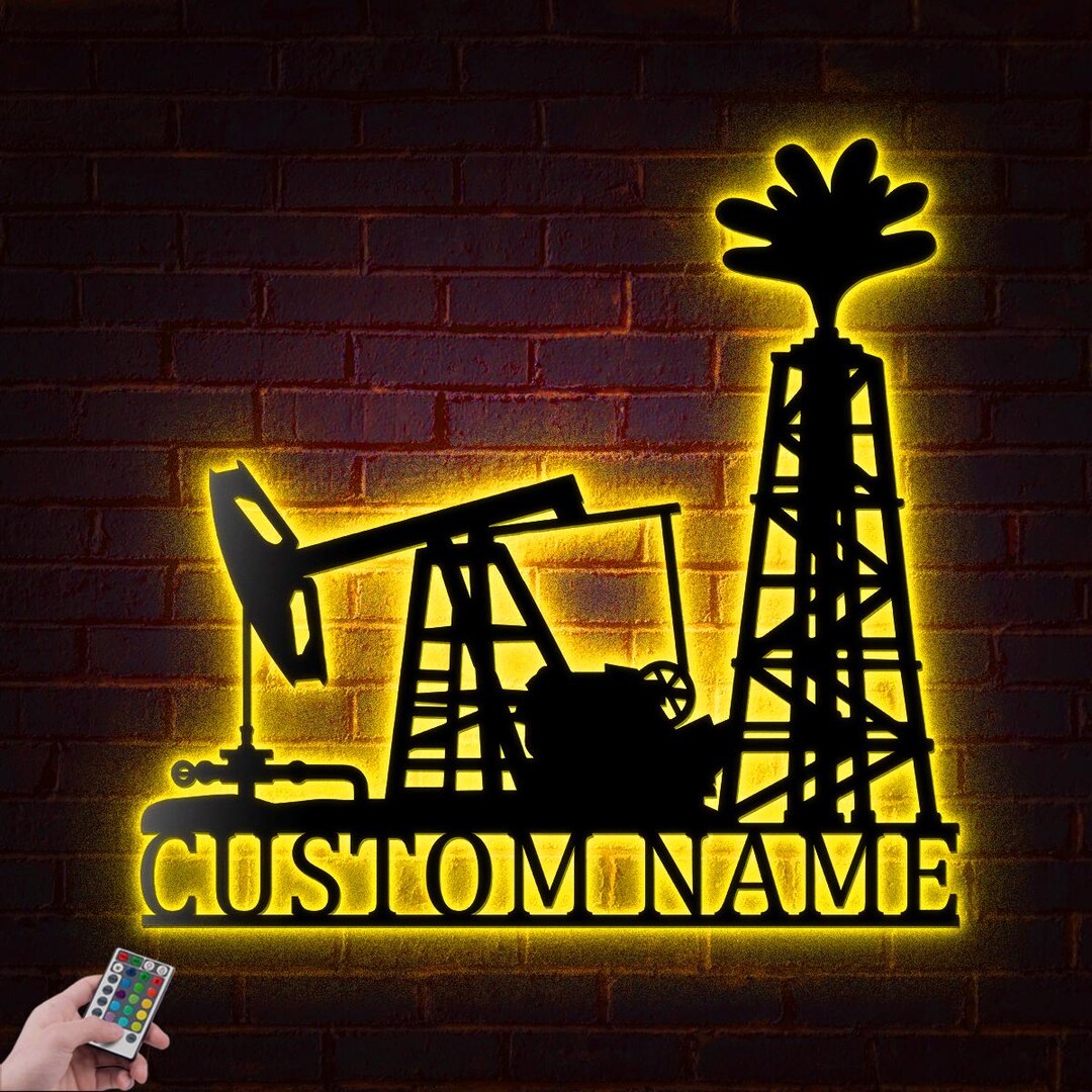 Custom Oil Derrick Led Lights Metal Wall Decor, Custom Name Oilfield ...