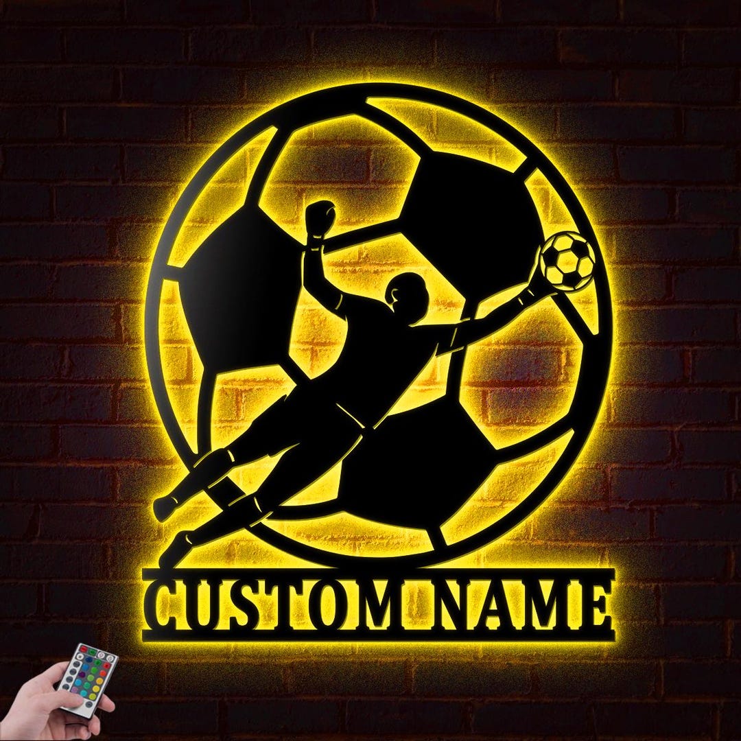 Custom Man Goalkeeper V1 Metal Wall Art LED Light Personalized Soccer ...