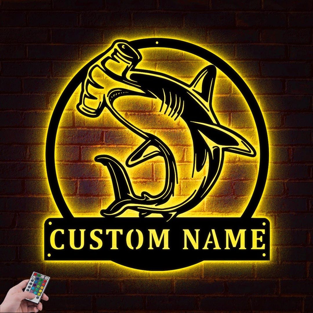 Custom Hammerhead Shark Monogram Metal Wall Decor With Led Lights ...