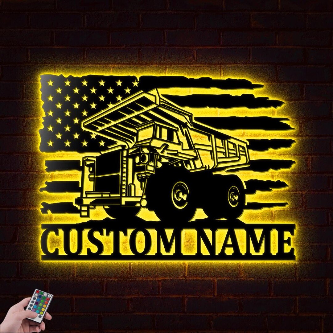 Custom Us Mining Car Metal Wall Art Led Lights, Personalized Mining ...