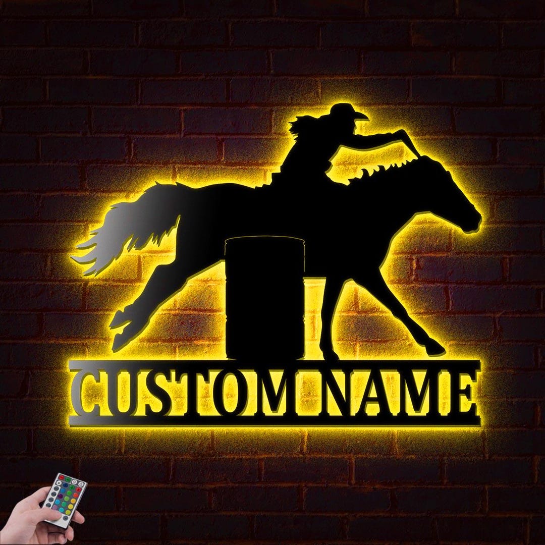 Personalized Barrel Racing Led Lights Metal Wall Art, Custom Cowgirl ...