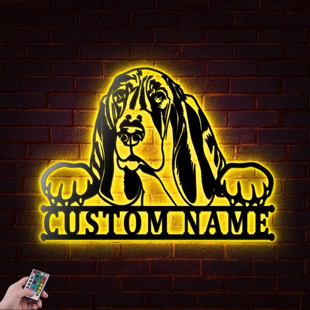 Custom Basset Hound Dog Metal Wall Art Led Lights, Personalized Basset ...