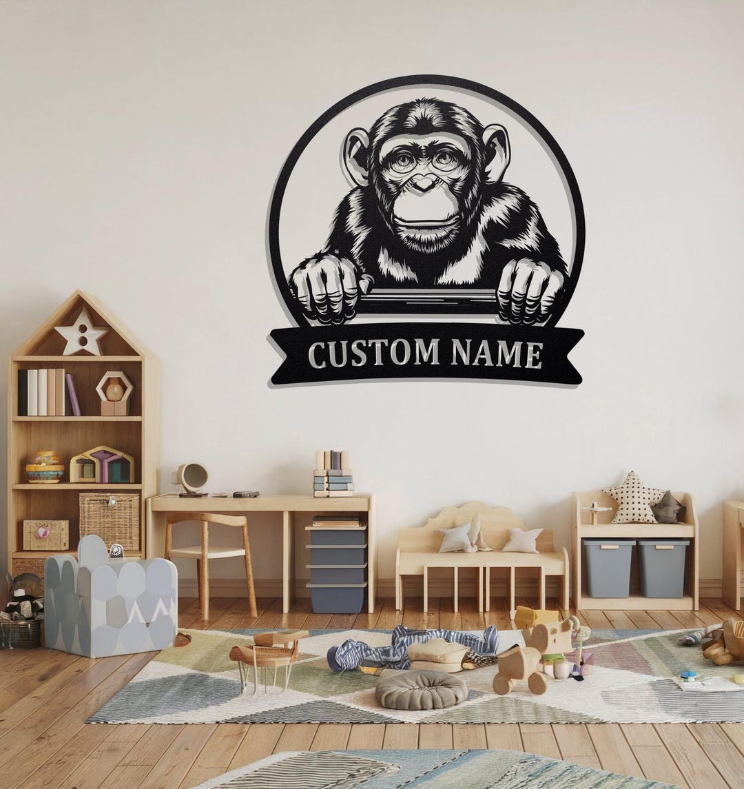 Chimpanzee Monkey Personalized Metal Wall Decor With Led Lights, Custom ...