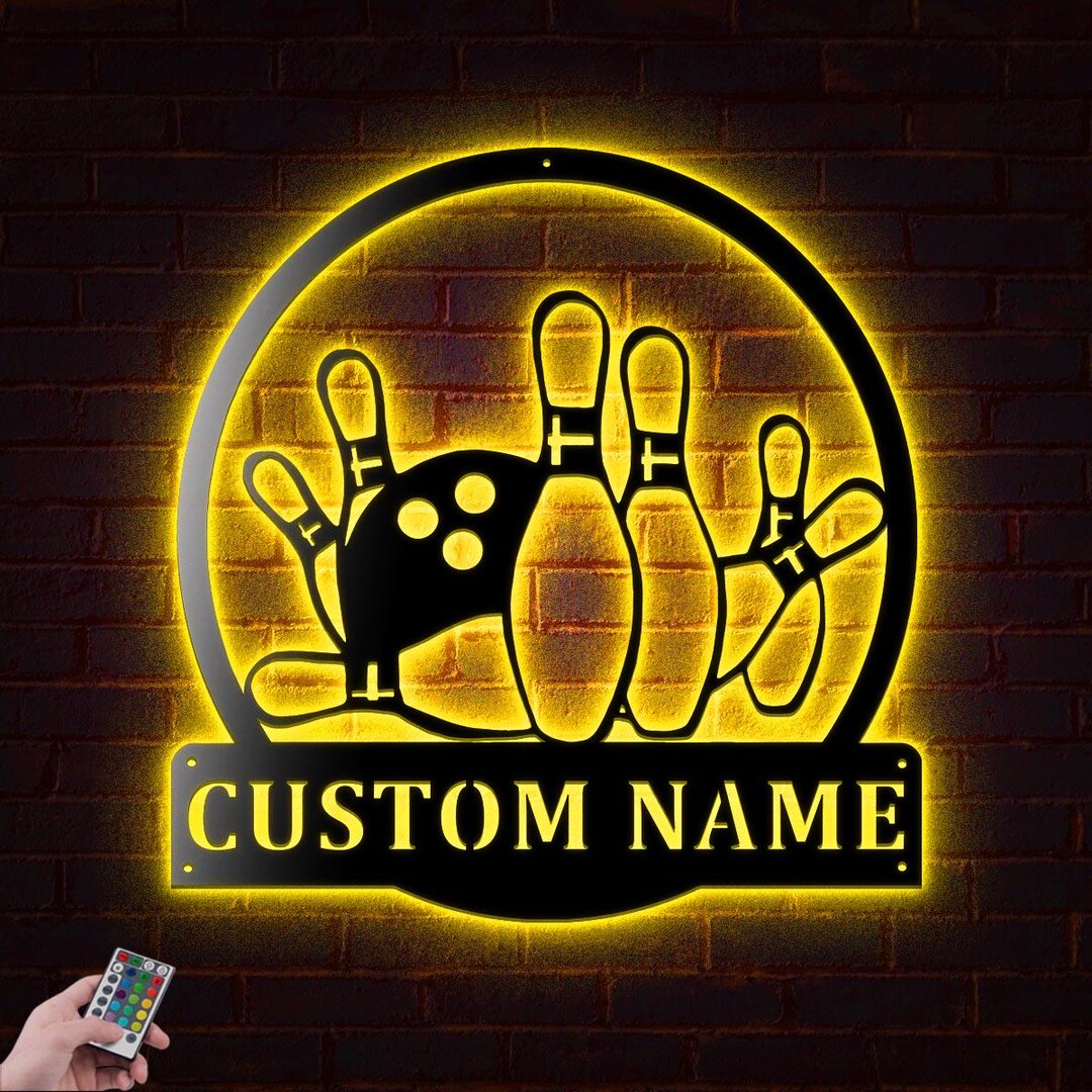 Custom Bowling Metal Wall Art With Led Lights, Personalized Bowler Name ...
