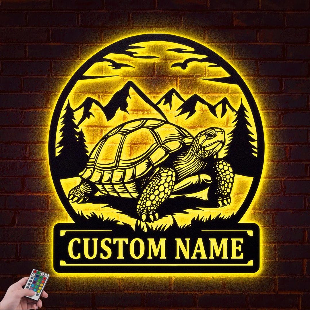 Custom Tortoise Metal Sign Wall Art LED Light Personalized Tortoise ...