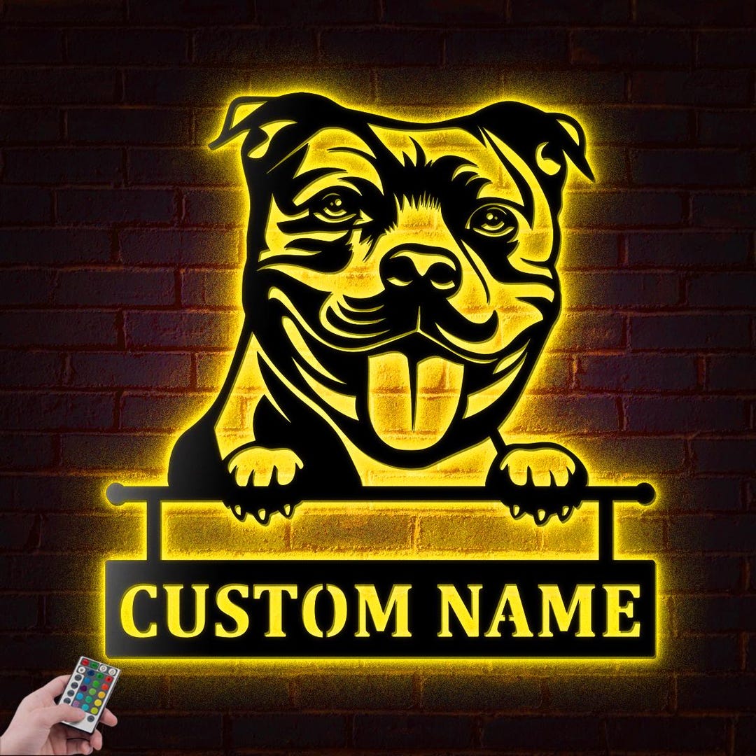 Custom Staffordshire Bull Terrier Dog Metal Wall Art Led Light ...