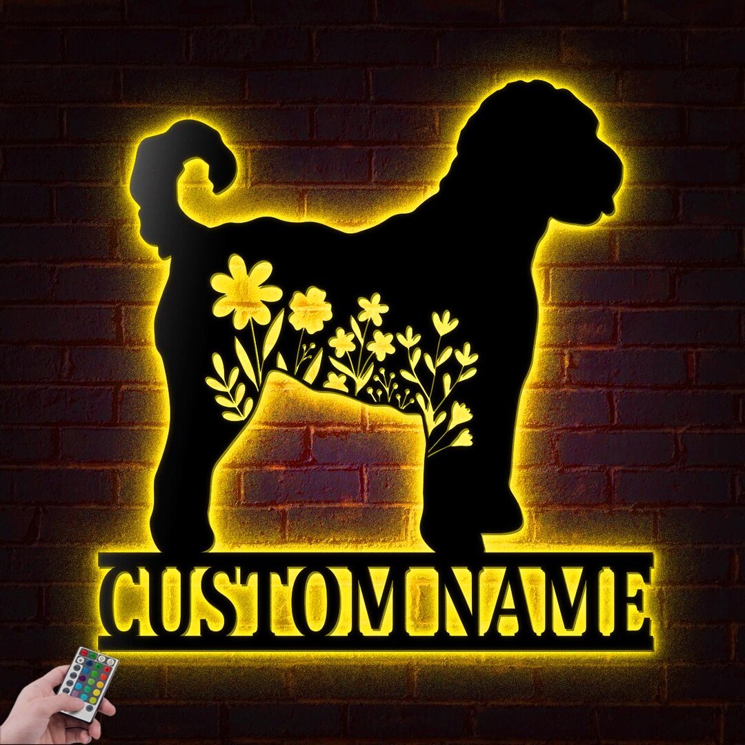 Custom Goldendoodle Dog Flower Metal Wall Art Led Light Personalized ...