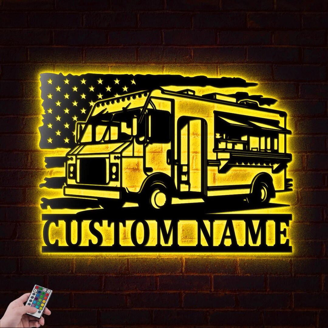 Custom Fast Food Truck US Flag Metal Wall Art LED Light Personalized ...