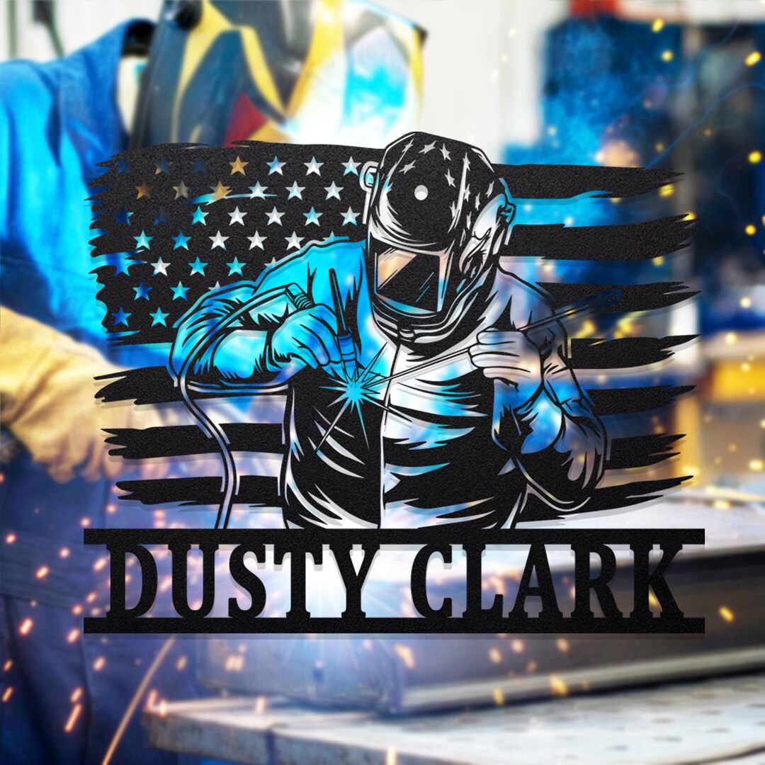 Custom Welder With USA Flag Metal Wall Art LED Light Personalized ...