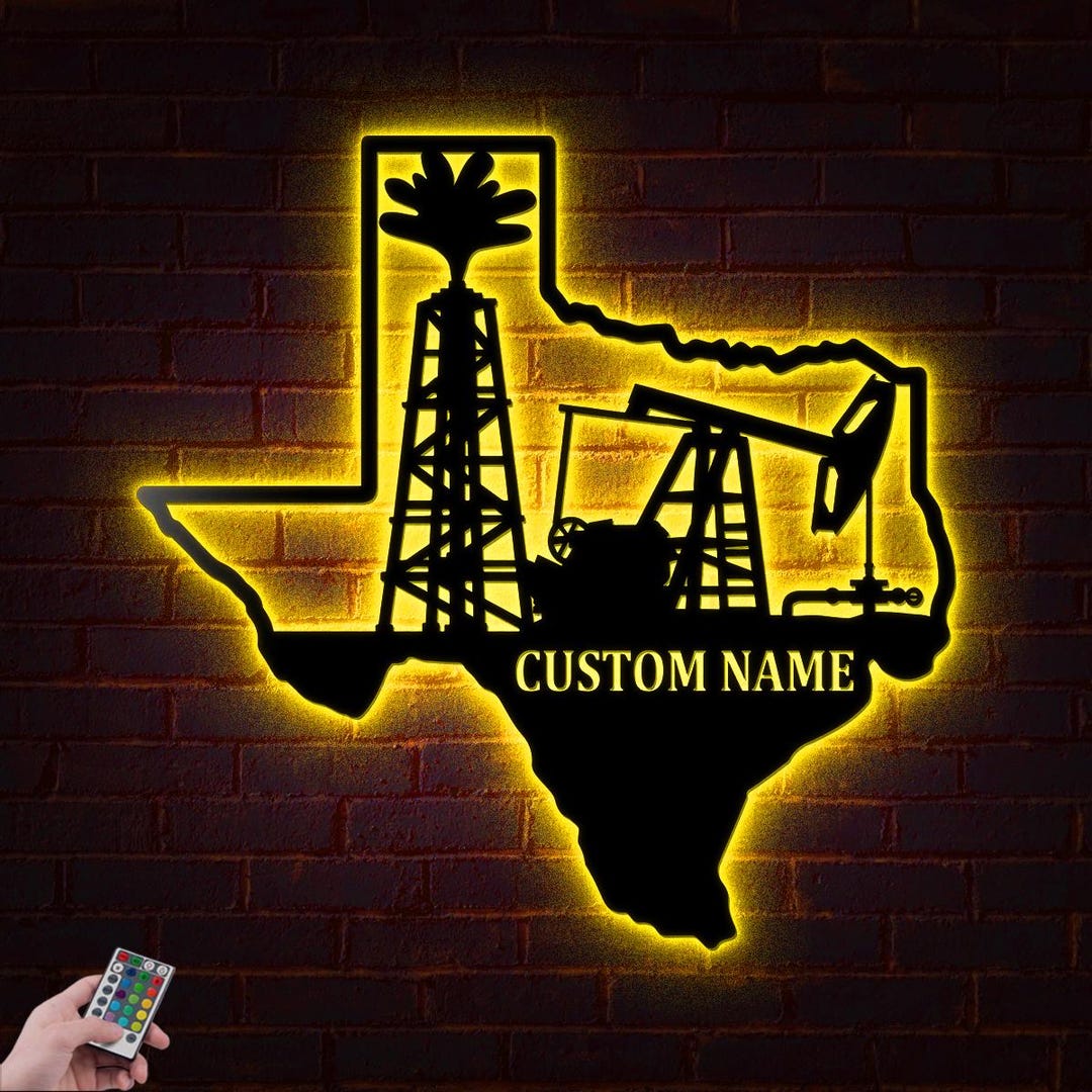Custom Texas Oil Derrick Led Lights Metal Wall Decor Oilfield Worker ...
