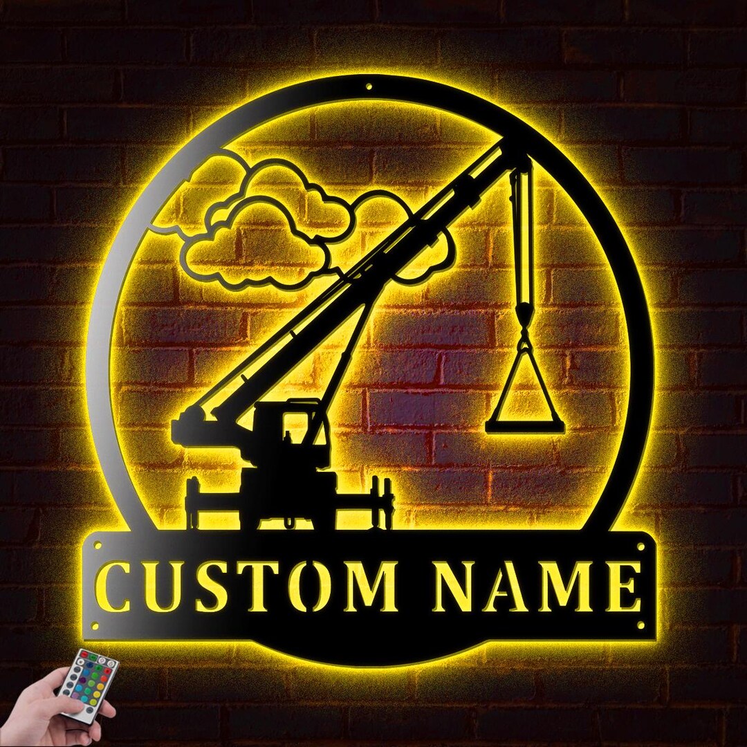 Custom Crane Operators Metal Wall Art With Led Light, Personalize Crane ...