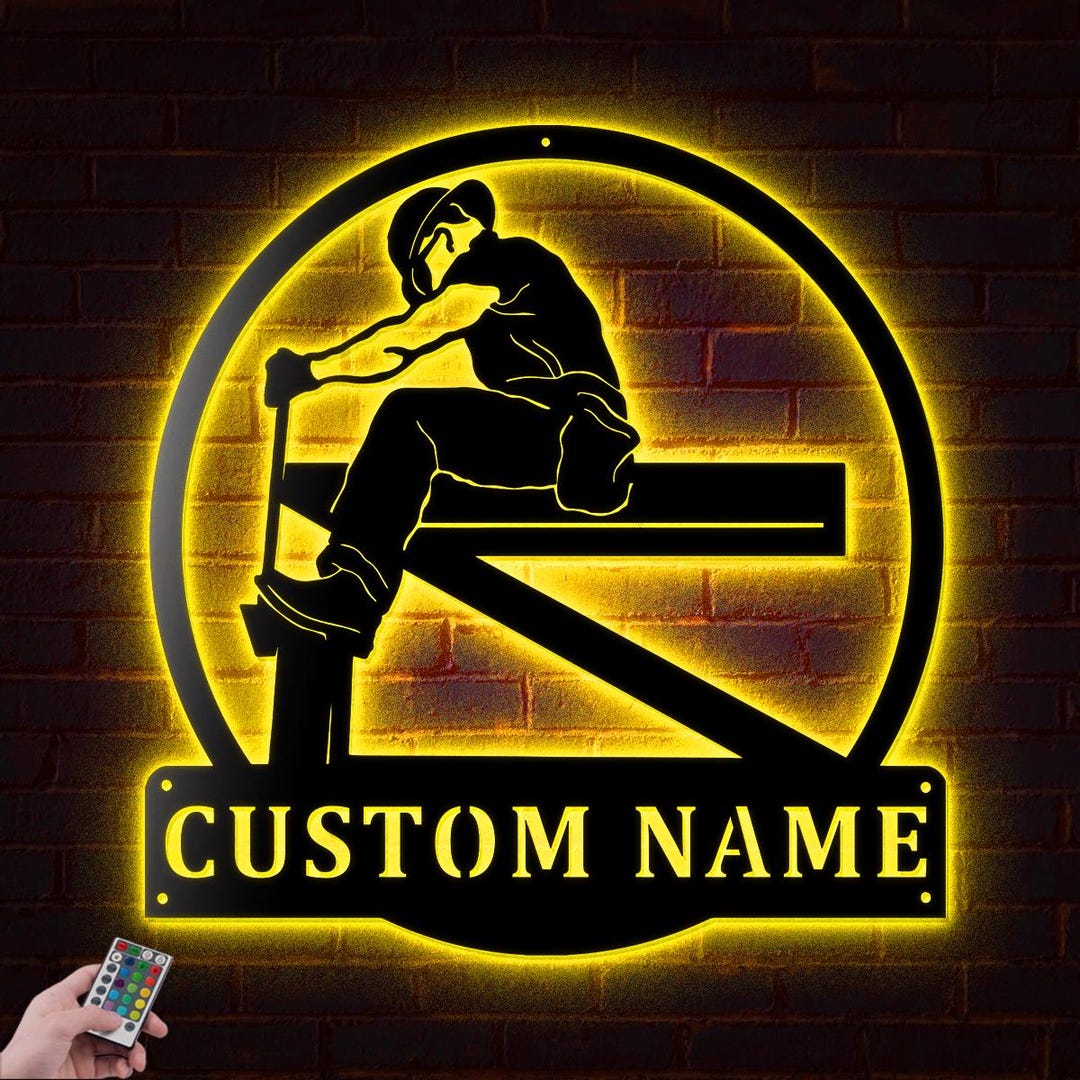 Custom Ironworker Metal Wall Art LED Light Personalized Welder Name ...