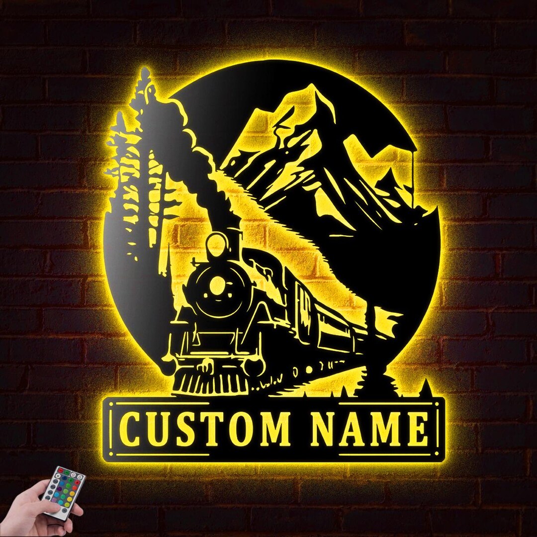 Custom Steam Engine Train V1 Locomotive Metal Wall Art With LED Light ...