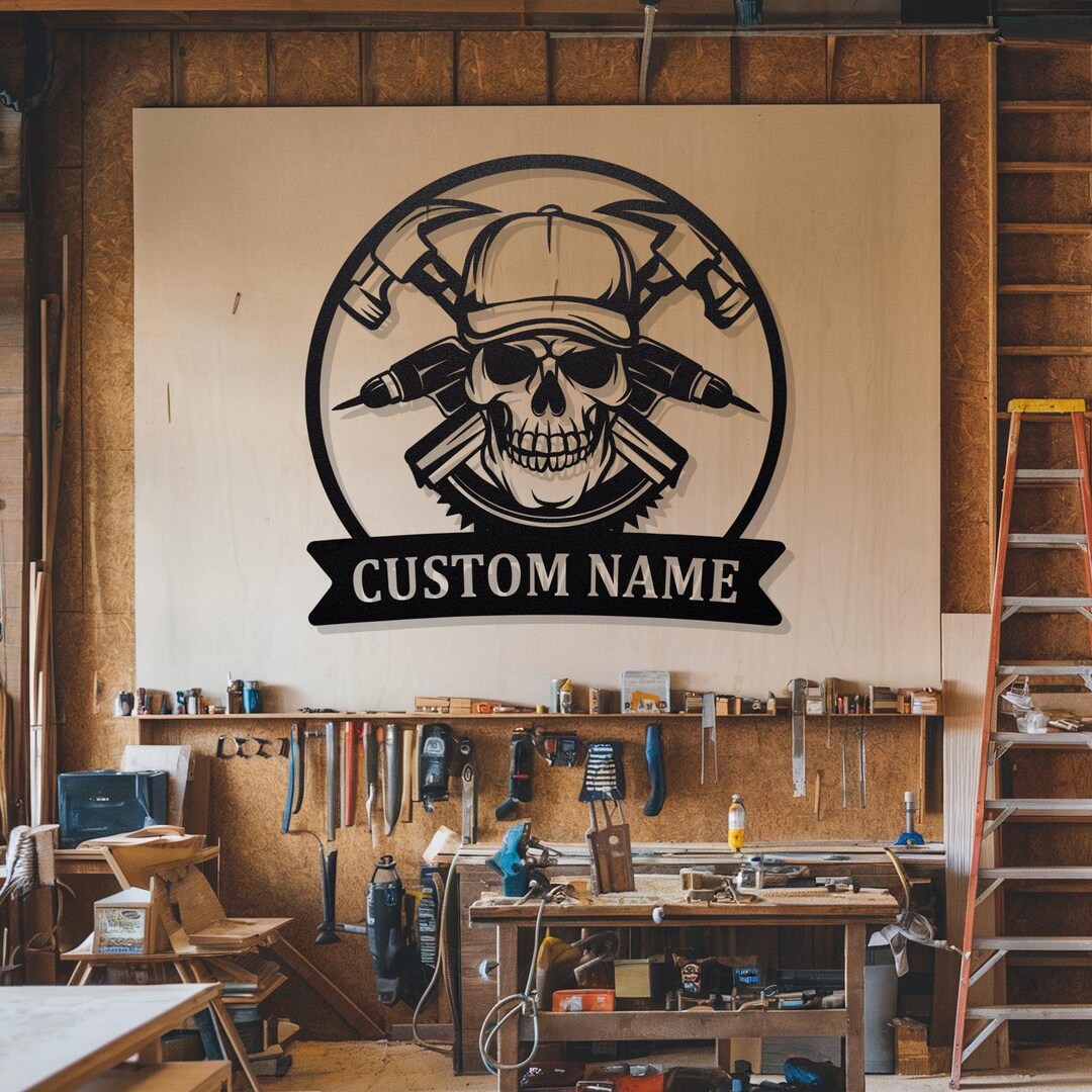 Custom Carpenter Skull Metal Wall Art LED Light Personalized ...