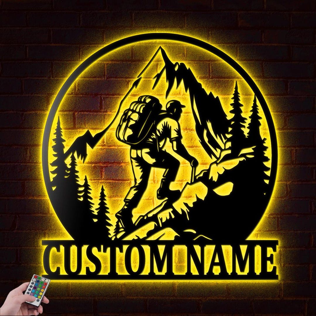 Custom Backpacking Hiking Led Lights Metal Wall Art, Personalized Hiker ...