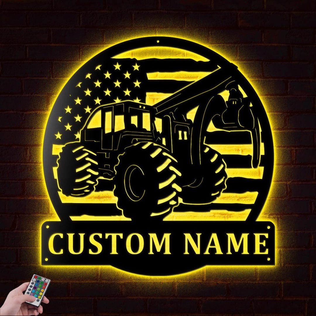 Custom Us Skidder Metal Wall Art With Led Lights, Personalized Logging ...