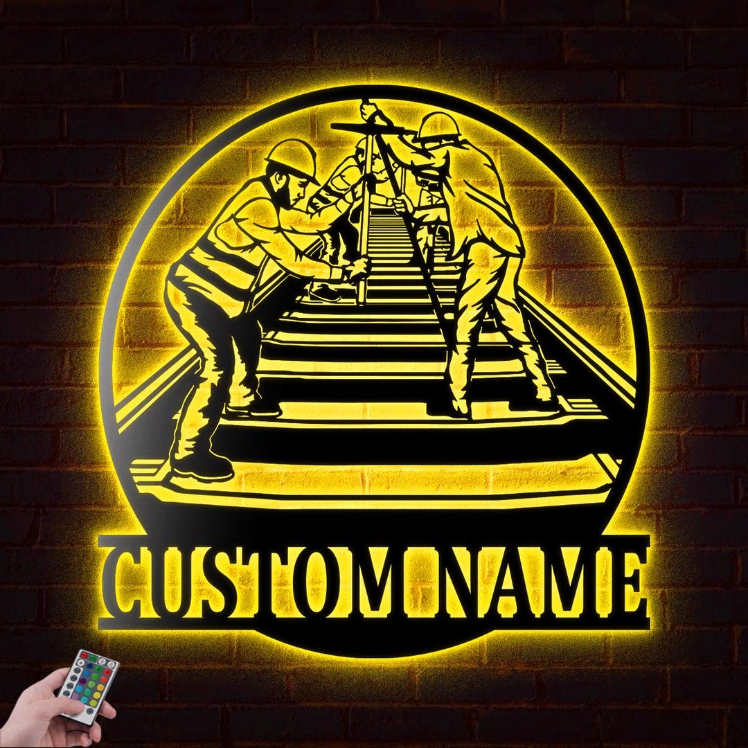 Custom Railroad Repair Metal Wall Art LED Light Personalized Railway ...
