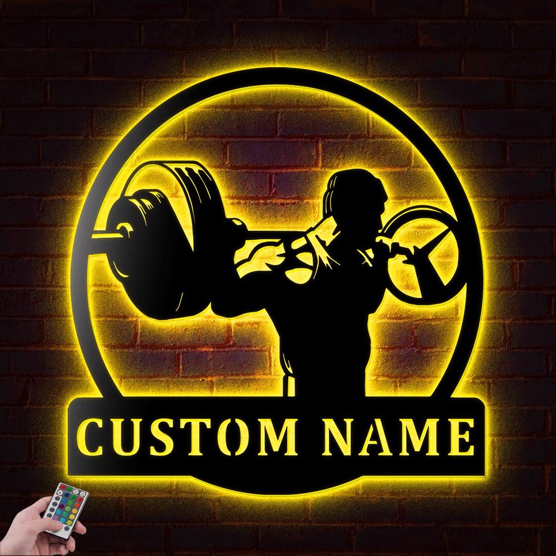 Powerlifting Personalized Led Lights Metal Wall Decor V1, Powerlifting ...