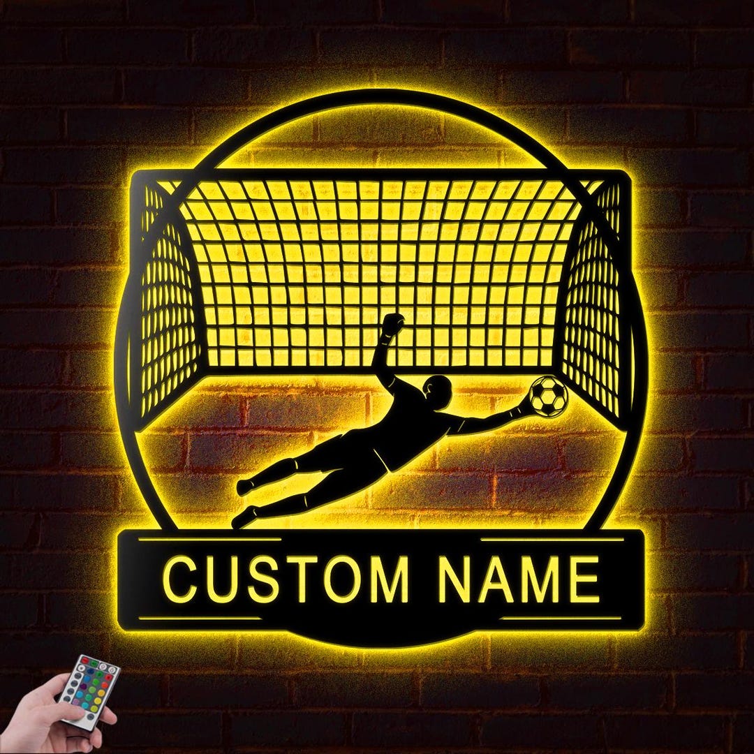 Custom Man Goalkeeper Metal Wall Art LED Light Personalized Soccer ...