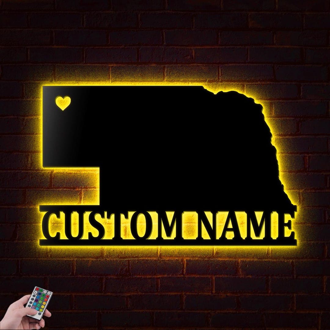 Custom Nebraska State Metal Wall Art With LED Light, Personalized ...