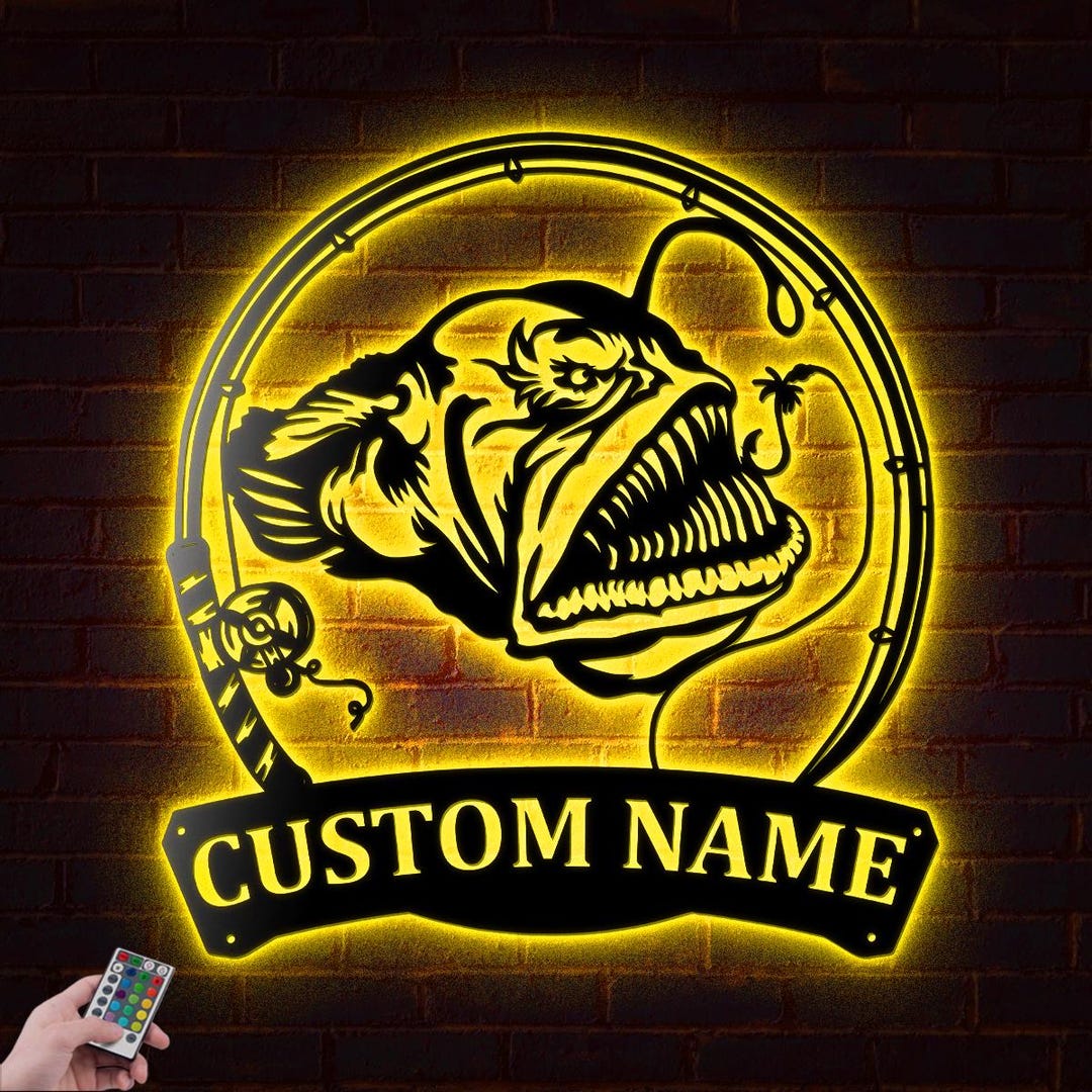 Custom Anglerfish Fishing Monogram Led Light Metal Wall Decor ...