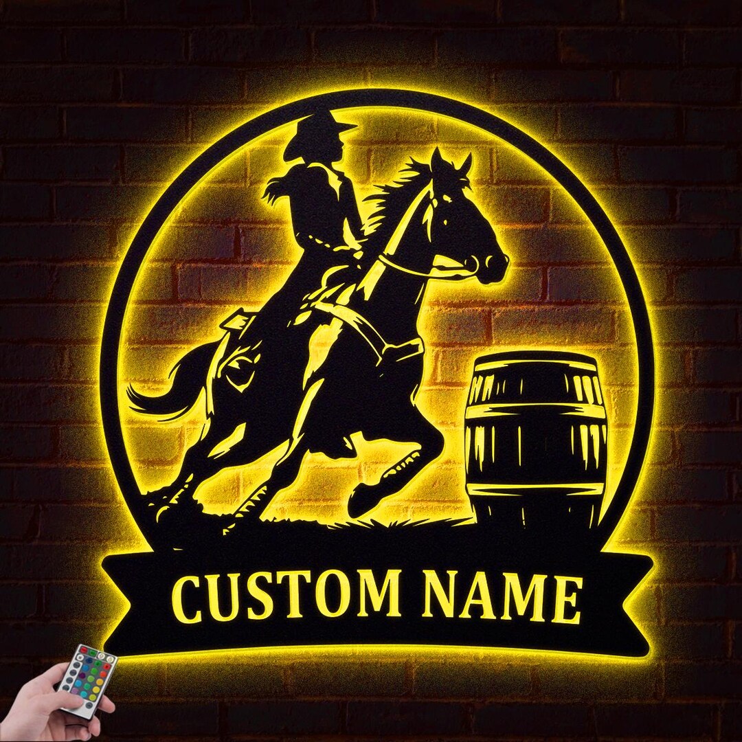 Custom Barrel Racing Metal Wall Art LED Light Personalized Horse Name ...
