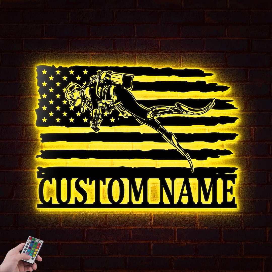 Custom Us Scuba Diving Metal Wall Art With Led Lights Personalized ...