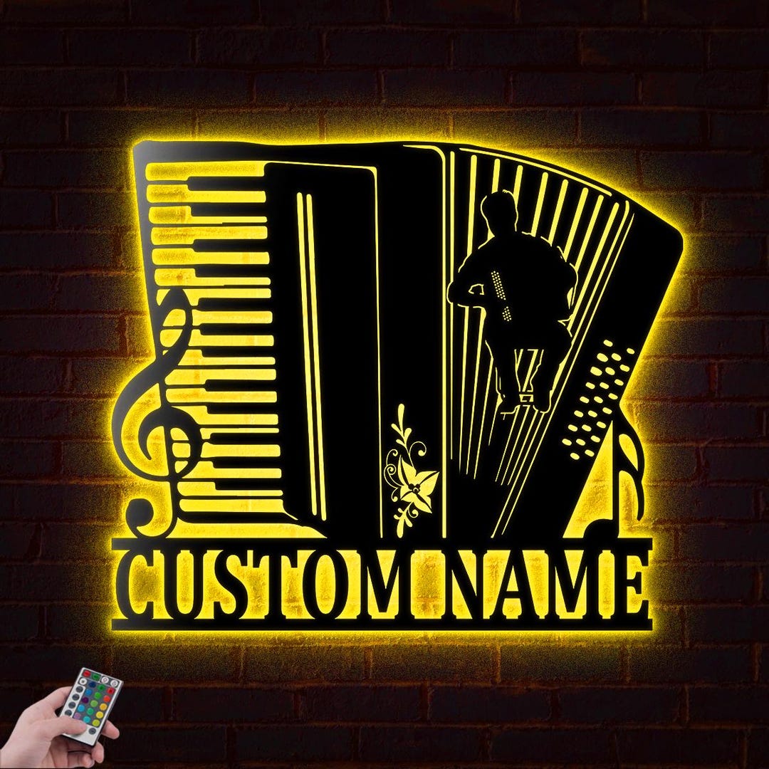 Custom Accordion Musical Instrument Metal Wall Art Led Light ...