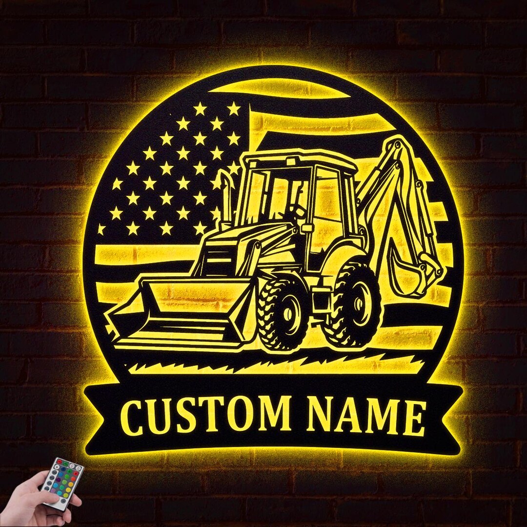 Custom US Backhoe Loader Truck Metal Wall Art With Led Lights ...