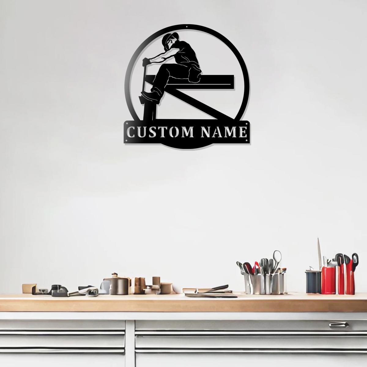 Custom Ironworker Metal Wall Art LED Light Personalized Welder Name ...