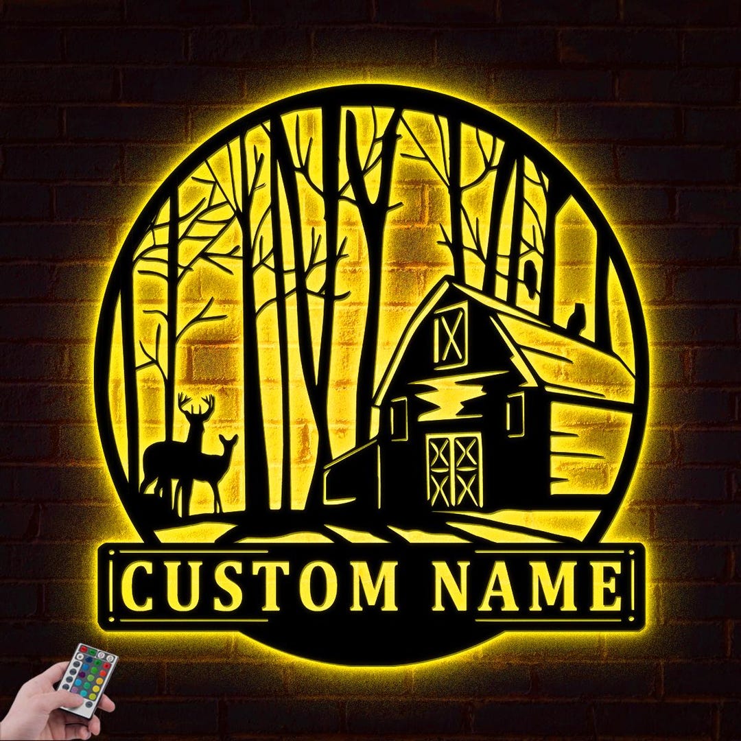 Custom Cabin in the Woods Metal Wall Art Led Light Personalized Hunter ...