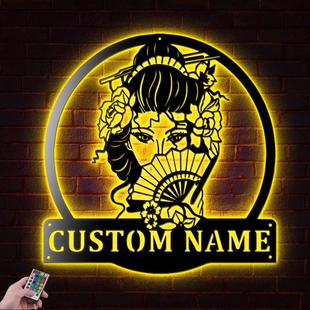 Custom Japanese Geisha Metal Wall Art With Led Lights, Personalized ...