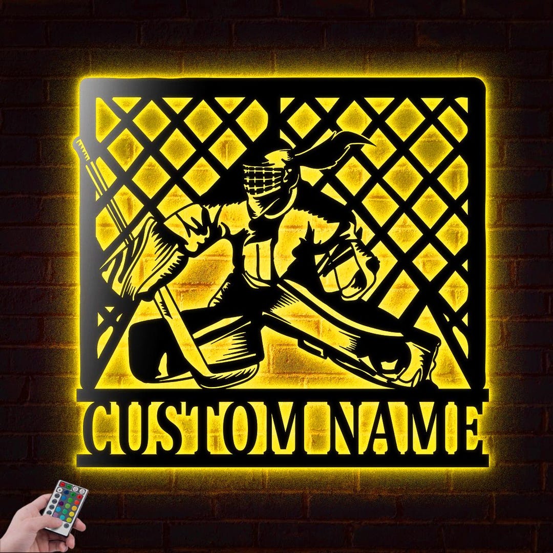 Custom Ice Hockey Girl Goalie Metal Wall Art LED Light Personalized Man ...