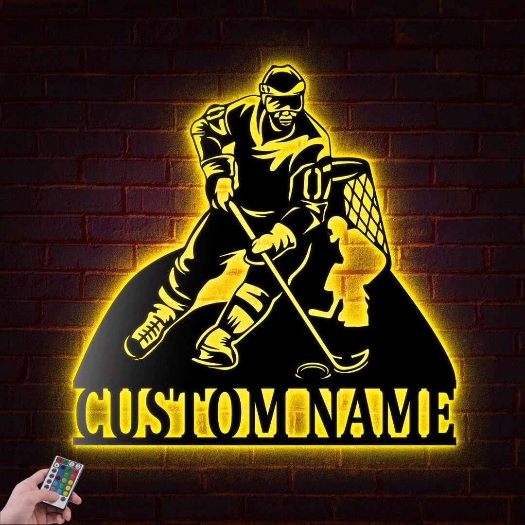 Custom Hockey Game Metal Wall Art LED Light Personalized Man Hockey ...