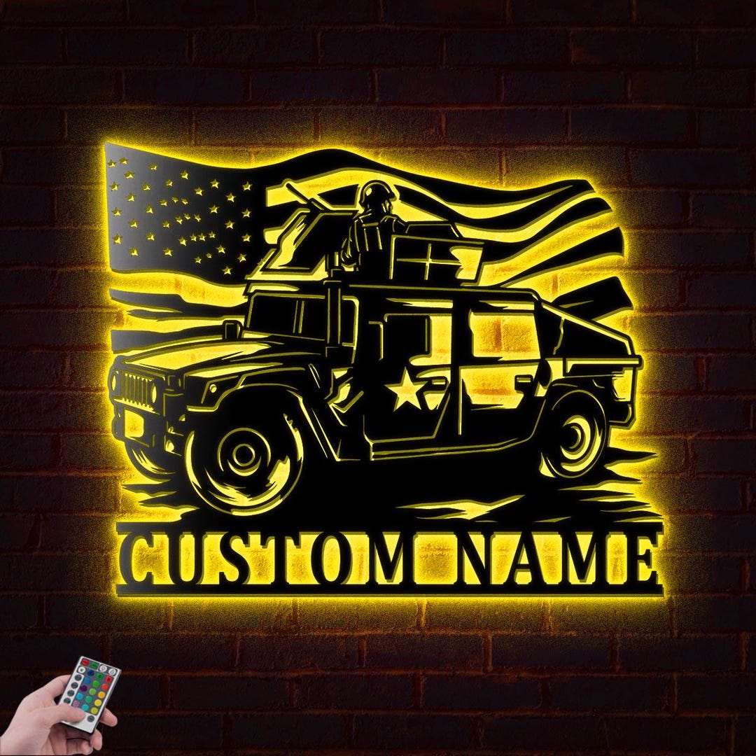 Us Army Humvee Personalized Led Lights Metal Wall Art, Custom Garage ...
