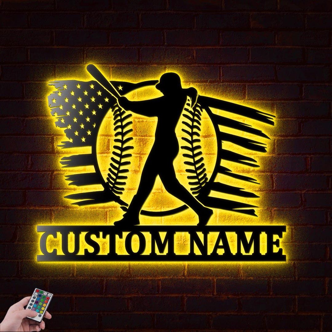 Custom US Softball Metal Wall Art With Led Lights, Personalized Player ...