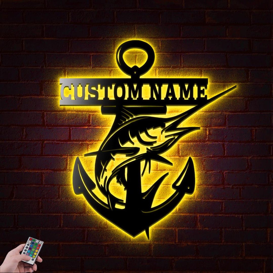 Custom Anchor Swordfish Wall Art With LED Lights Metal Wall Decor ...