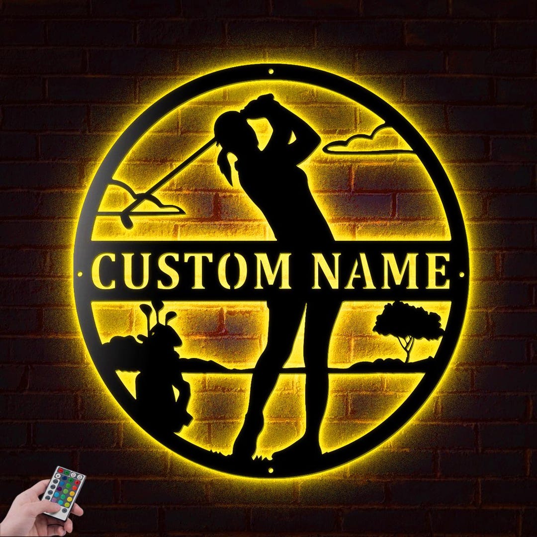 Custom Golf Monogram Female Metal Wall Decor With Led Lights ...